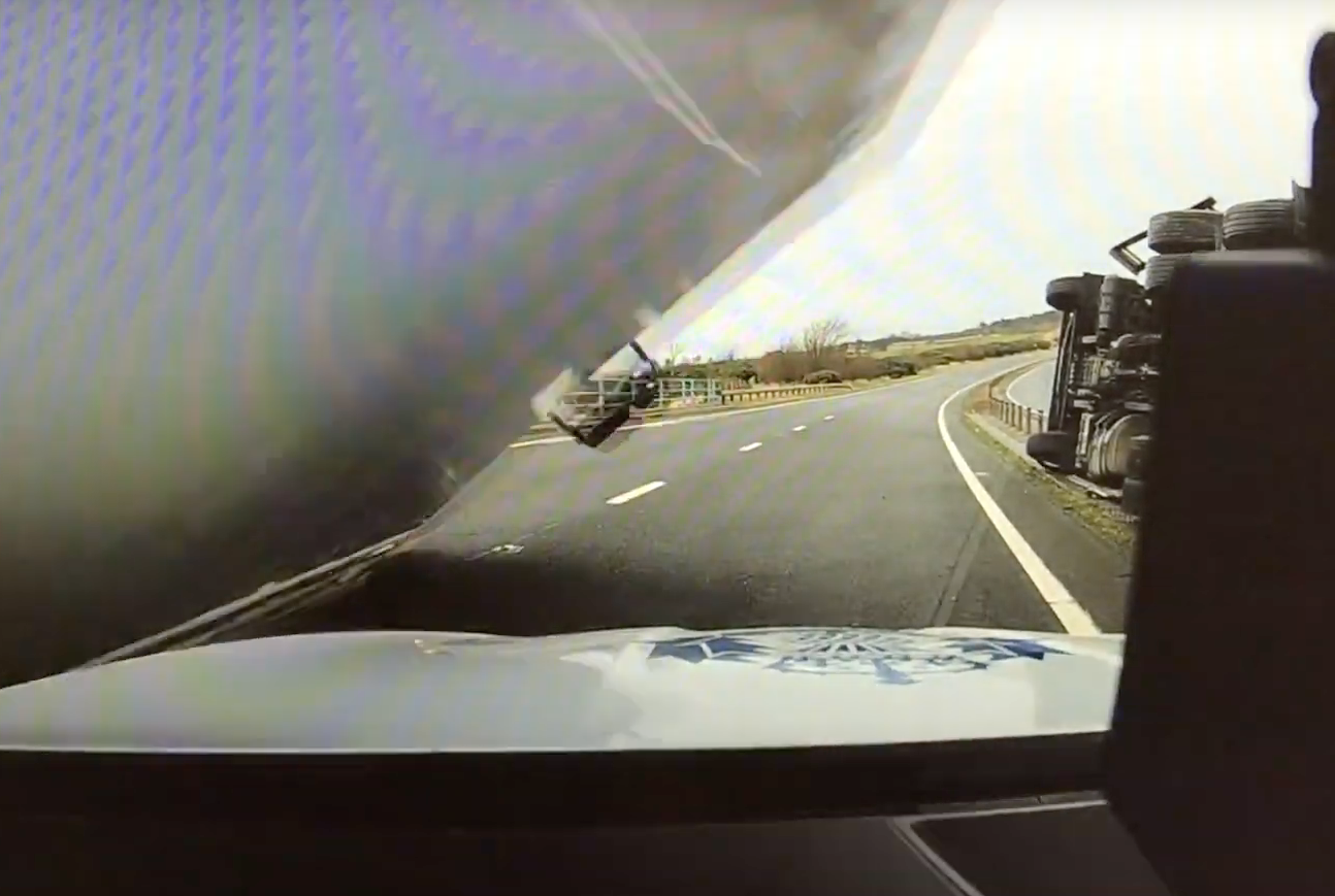 Police release dash cam footage after police car crushed by lorry on A1 ...